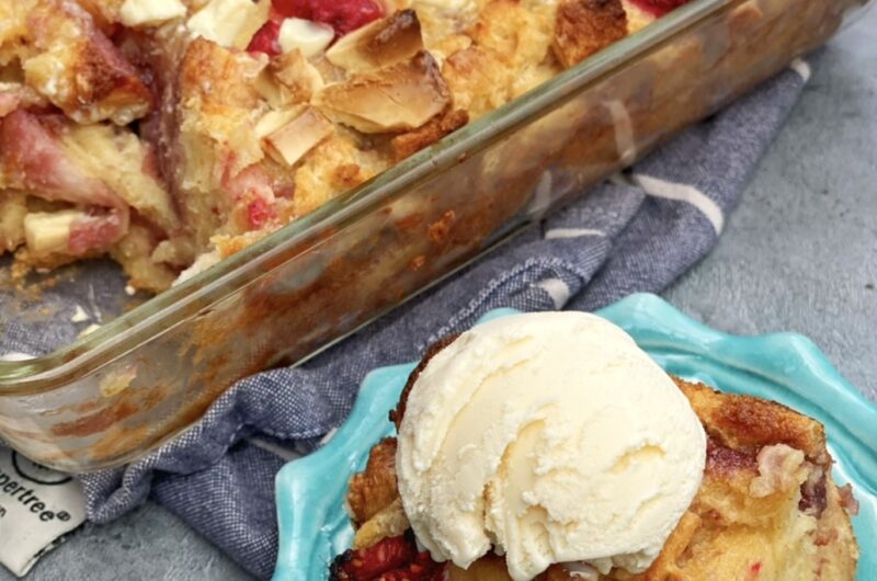 Raspberry and White Chocolate Bread Pudding - Mama Lola Cooks